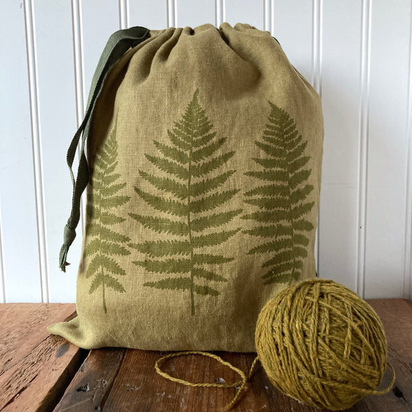 Large Linen Drawstring Bag - Ferns – madder root